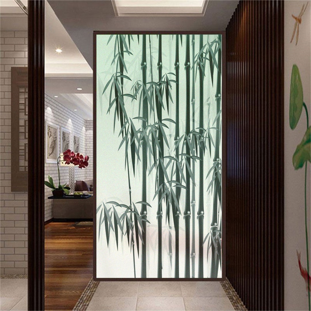 Vintage Door Sticker Bamboo Pattern Frosted Stained Glass Window Film ...