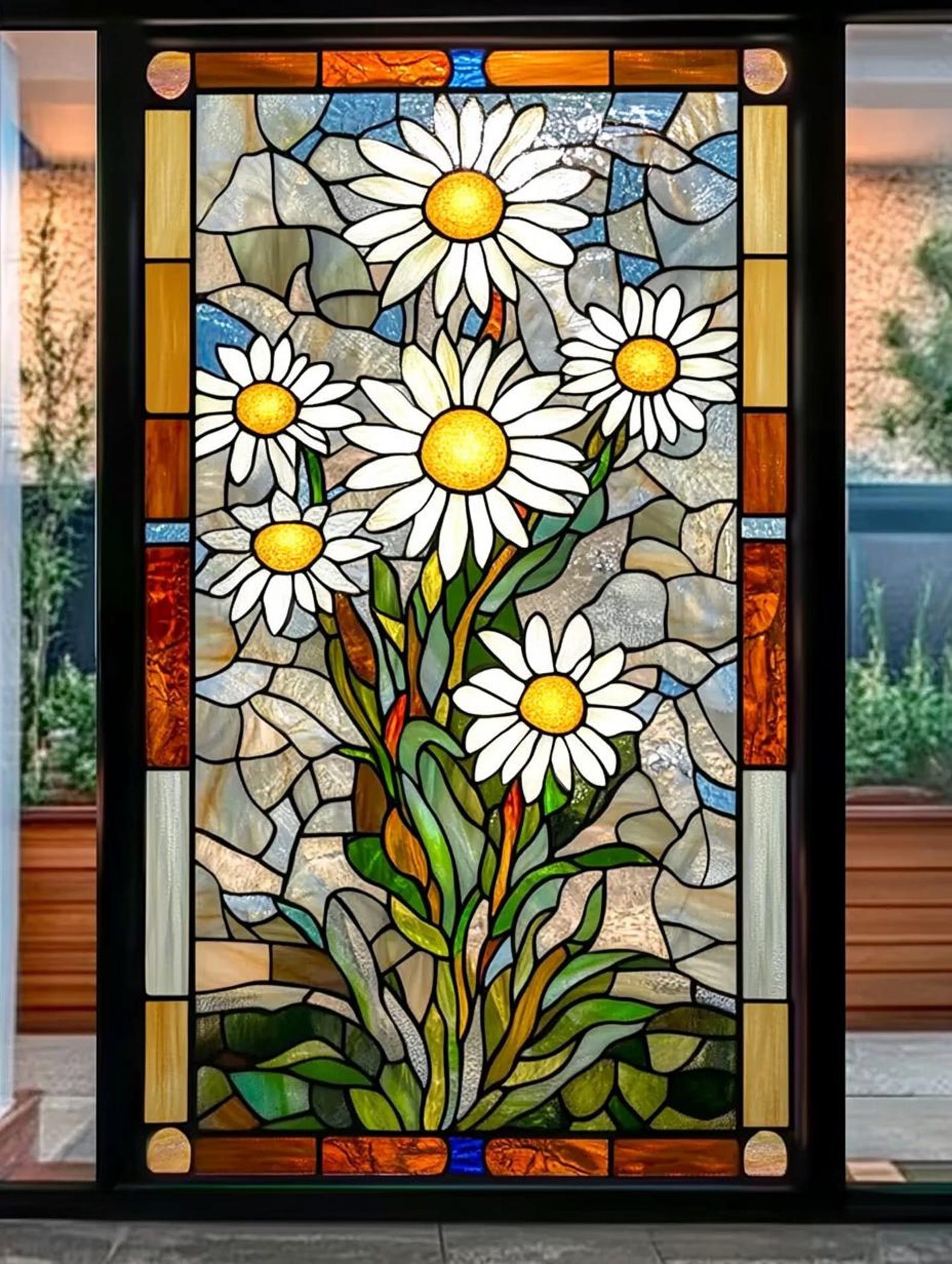 Custom Size Nature-inspired Daisy Stained Glass Film Vibrant Floral ...