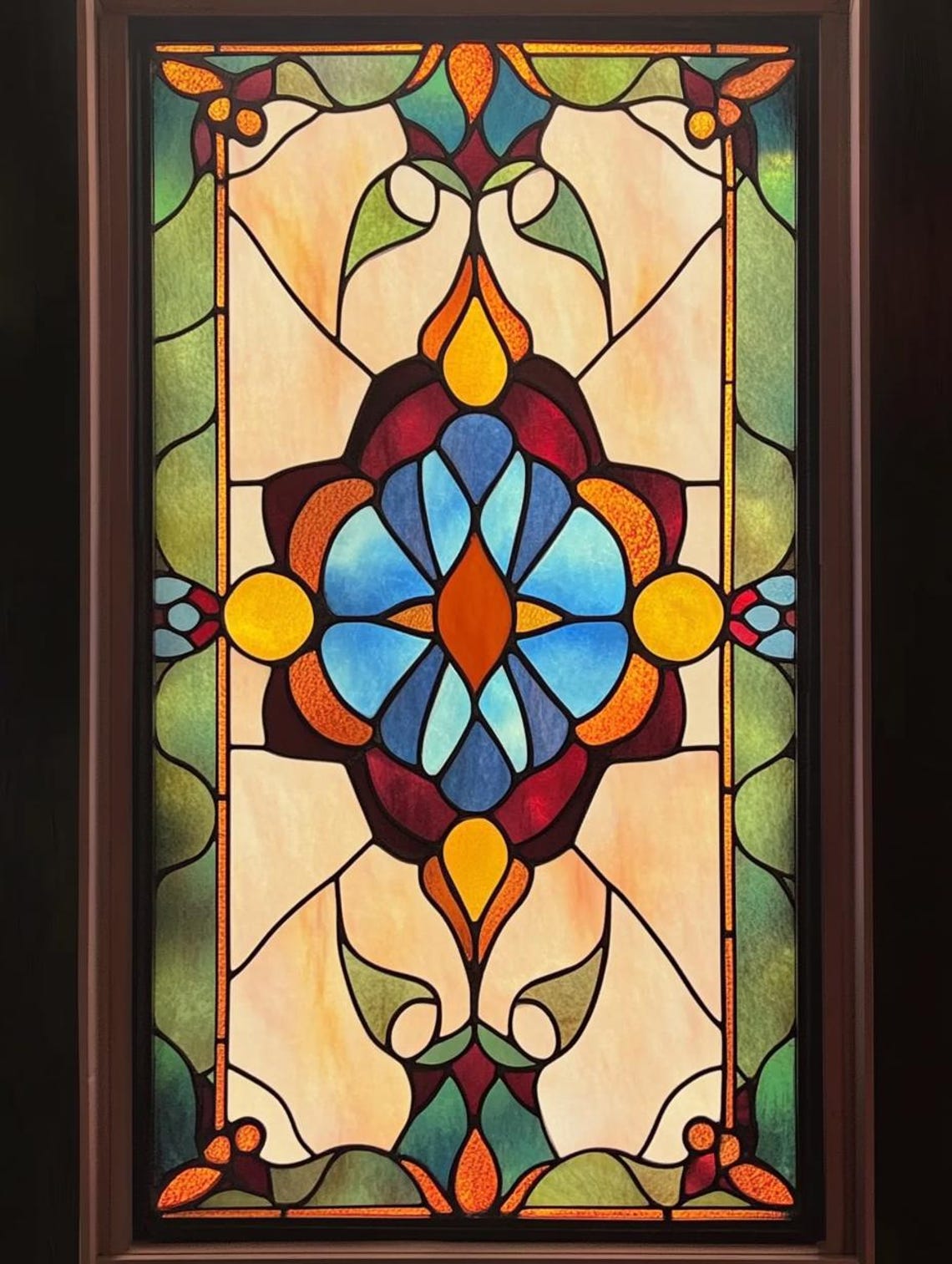 Custom Size Stained Glass Floral Window Panel Vibrant Multicolor ...