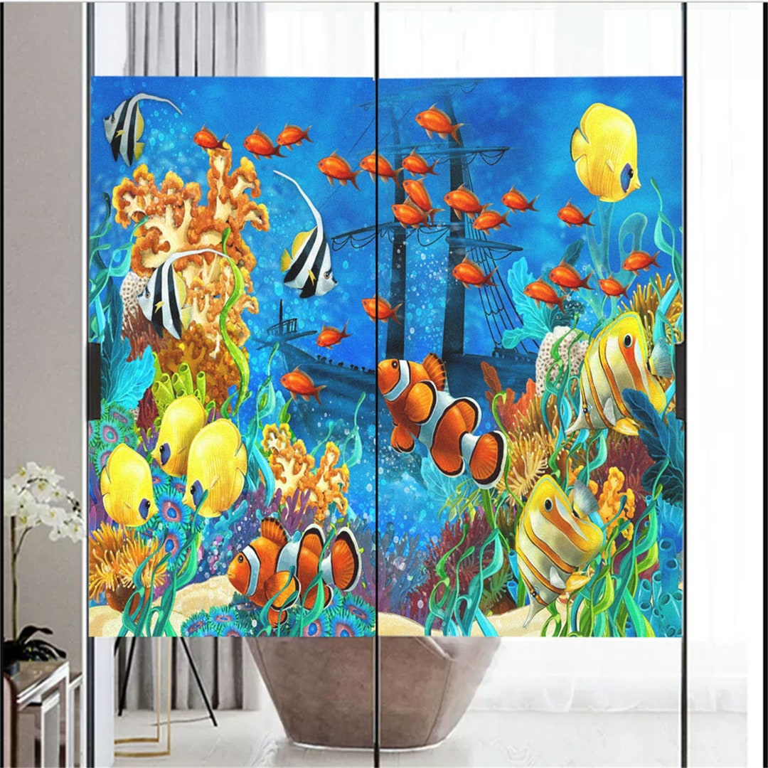 Window Privacy Glass Film Underwater World Pattern Frosted Glass ...