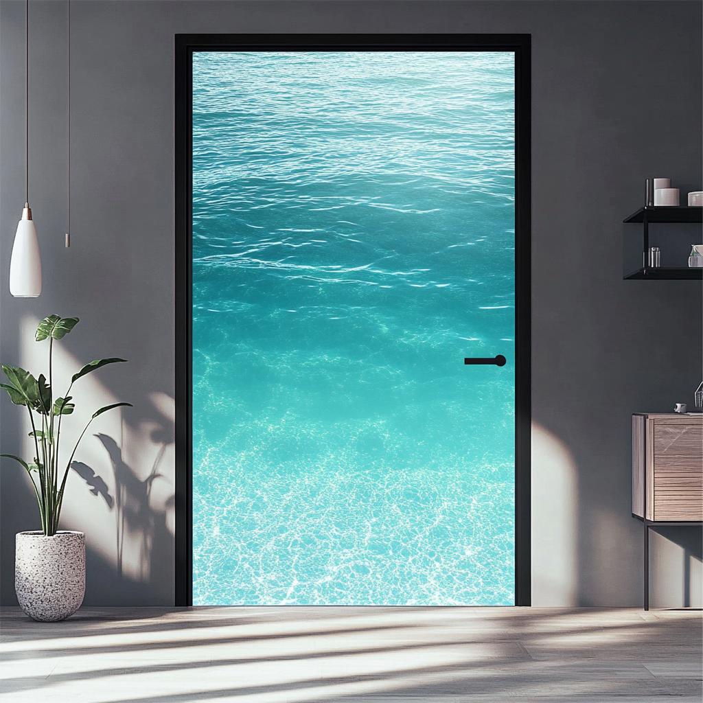 Custom Size Blue Ocean Static Cling Window Film Elegant Privacy and Sun ...