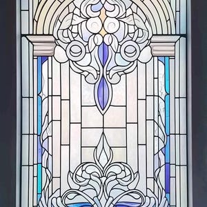 Custom Size Stained Glass Privacy Window Panel Elegant Blue and White ...