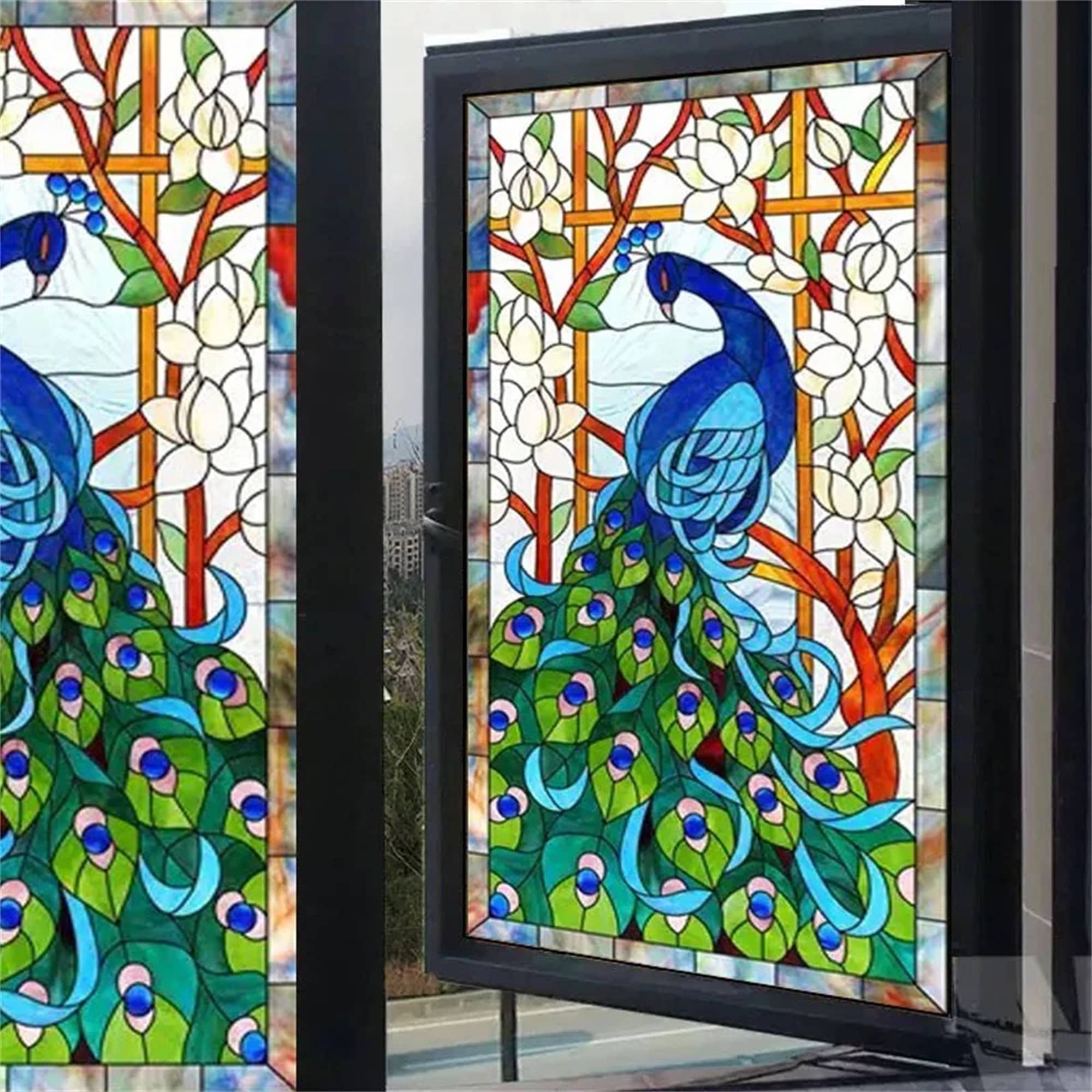 Custom Size Window Glass Films Peacock Self Adhesive Static Cling ...
