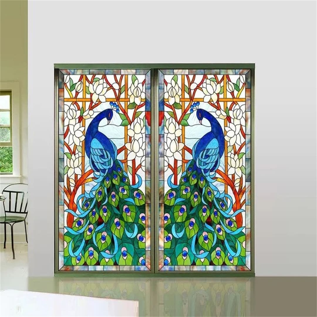 Custom Size Window Glass Films Peacock Self Adhesive Static Cling ...