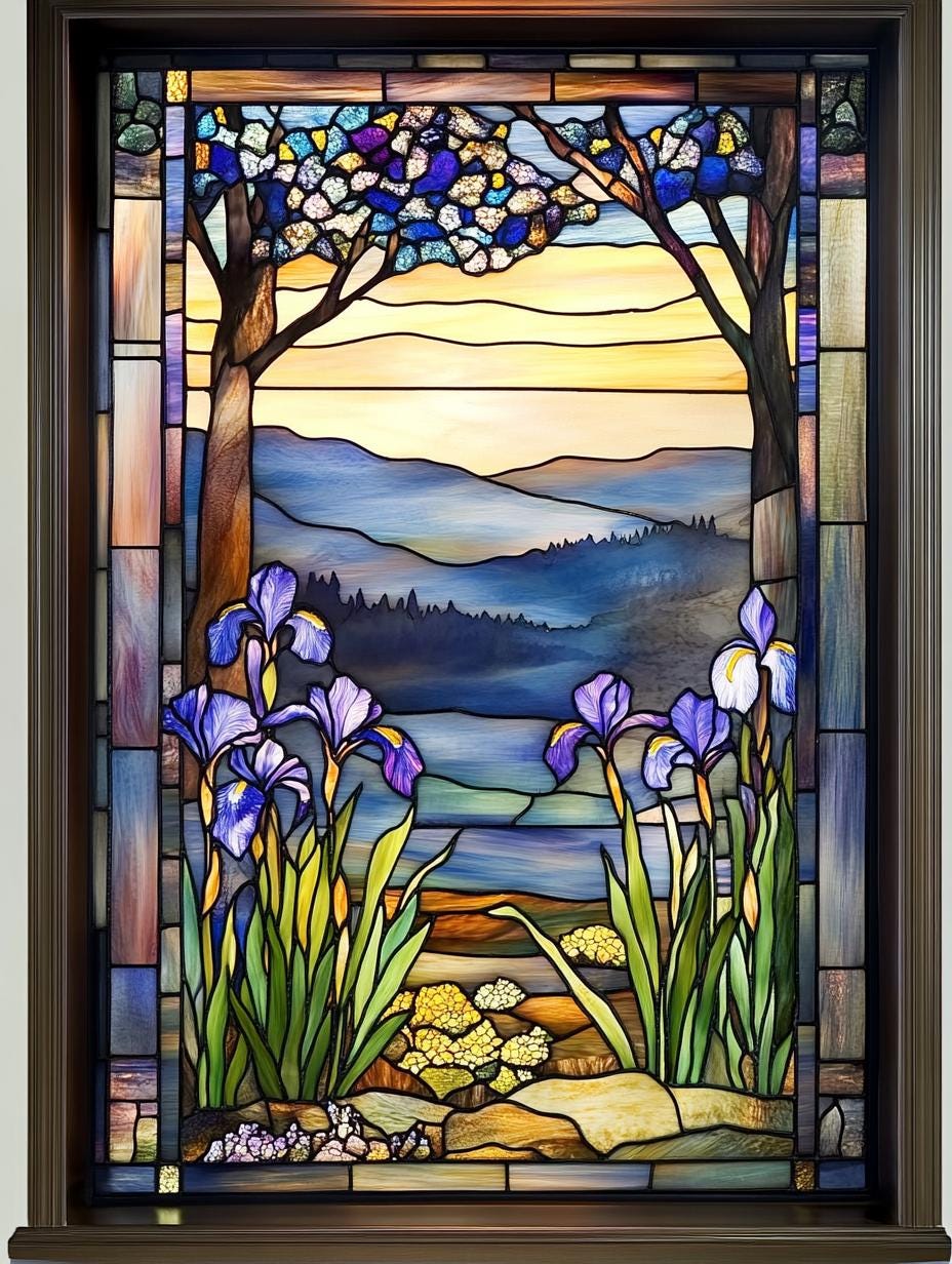 Custom Size Sunset Over the Lake Stained Glass Window Film Serene Tree ...