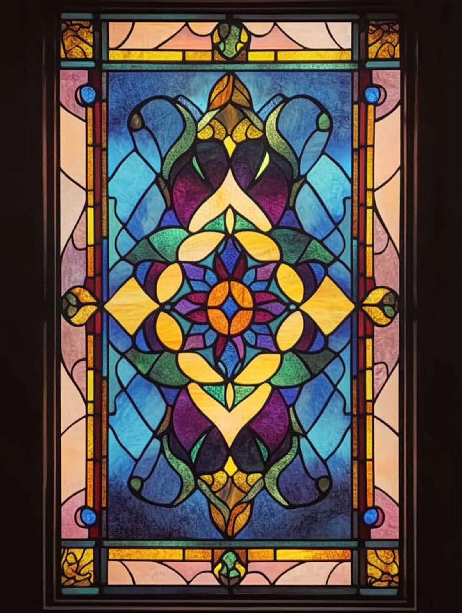Custom Size Stained Glass Floral Window Panel Vibrant Multicolor ...
