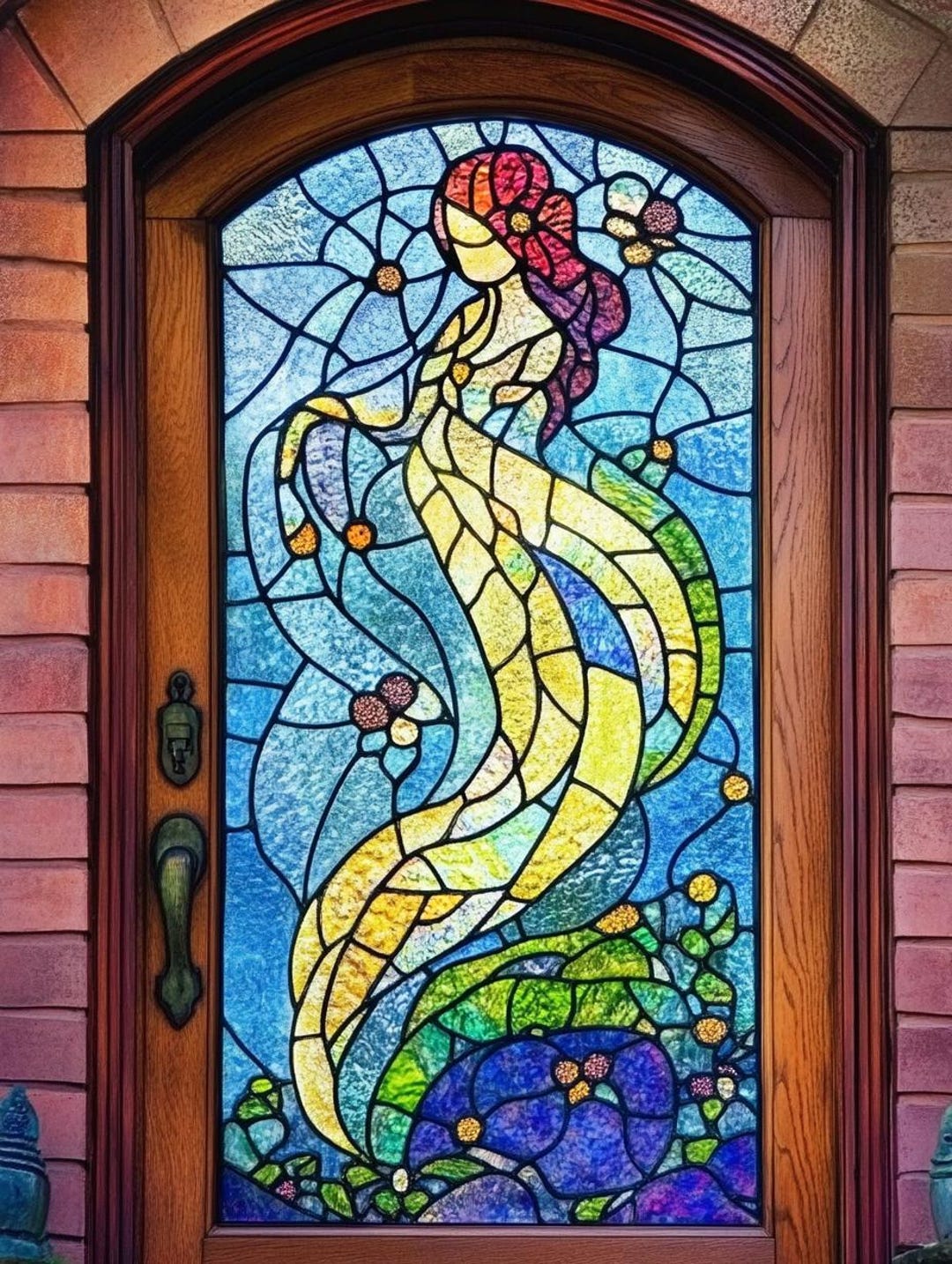 Custom Size Mermaid Stained Glass Window Film Enchanting Ocean-themed ...