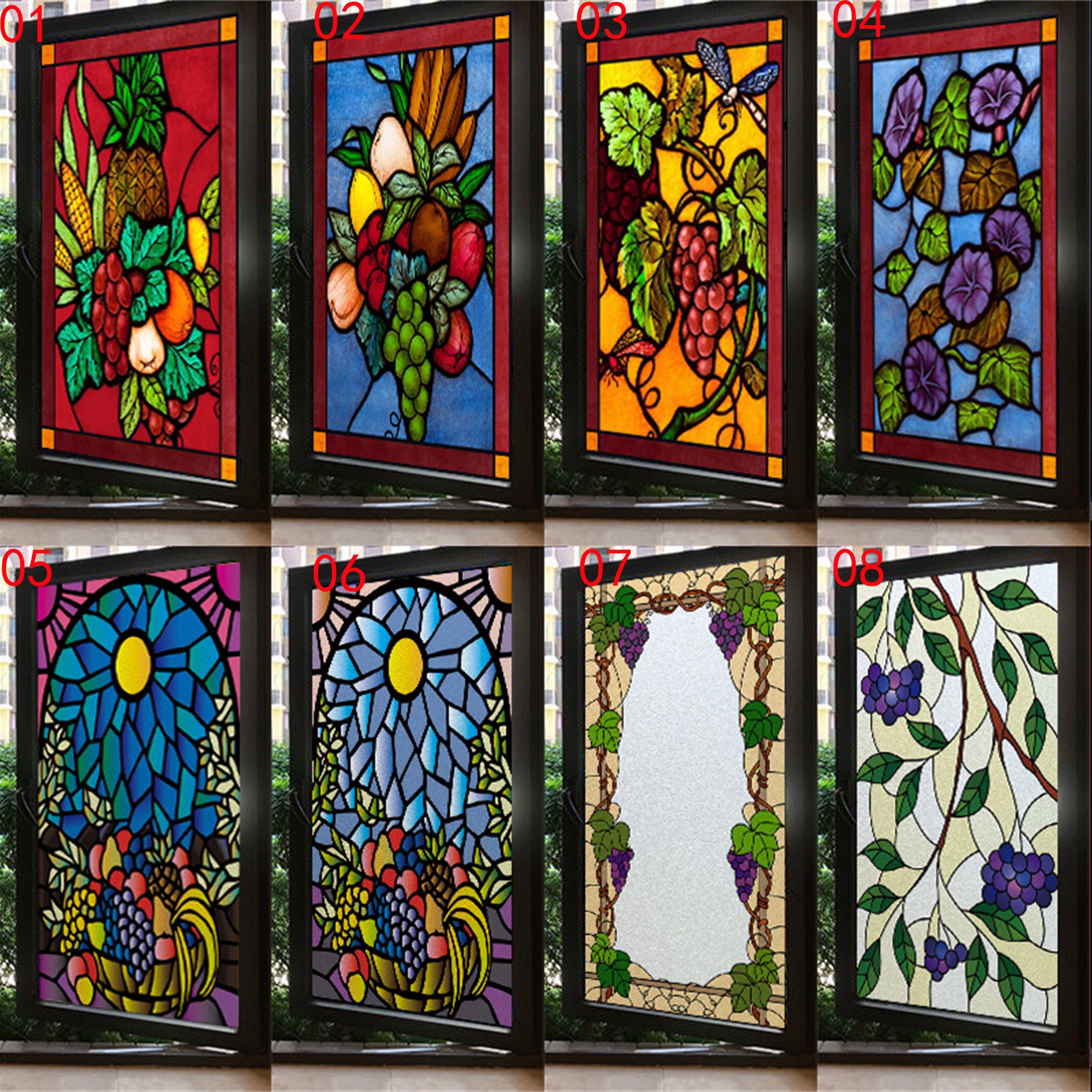 Custom Size Stained Glass Window Film Fruit Pattern for - Etsy