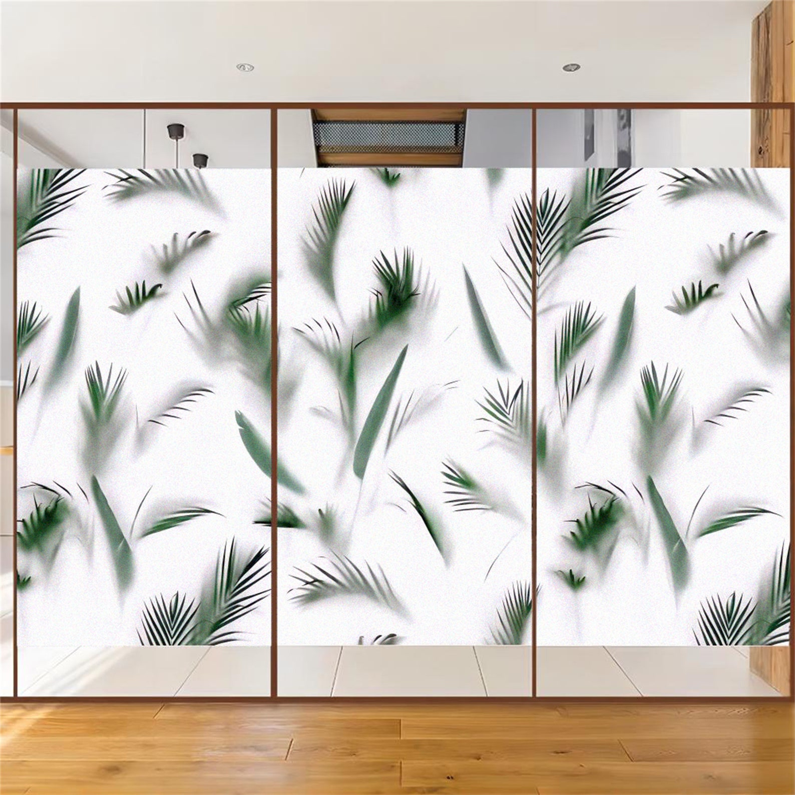 Privacy Glass Window Film Green Plant Pattern Customized Static Cling ...