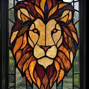 Custom Size Lion Stained Glass Window Film Bold and Majestic Decorative ...