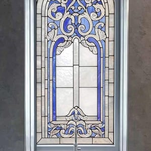 Custom Size Stained Glass Privacy Window Panel Elegant Blue and White ...