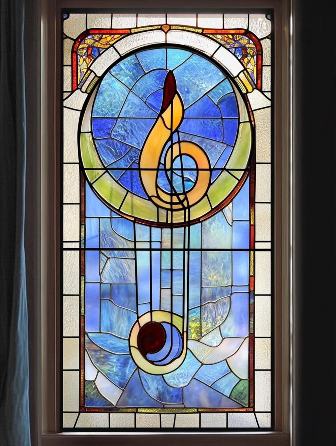 Custom Size Stained Glass Window Film Musical Panel Artistic Design ...