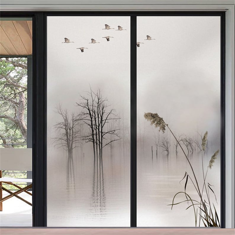 Custom Size Stained Glass Window Film Tree Frosted Privacy Static Cling ...