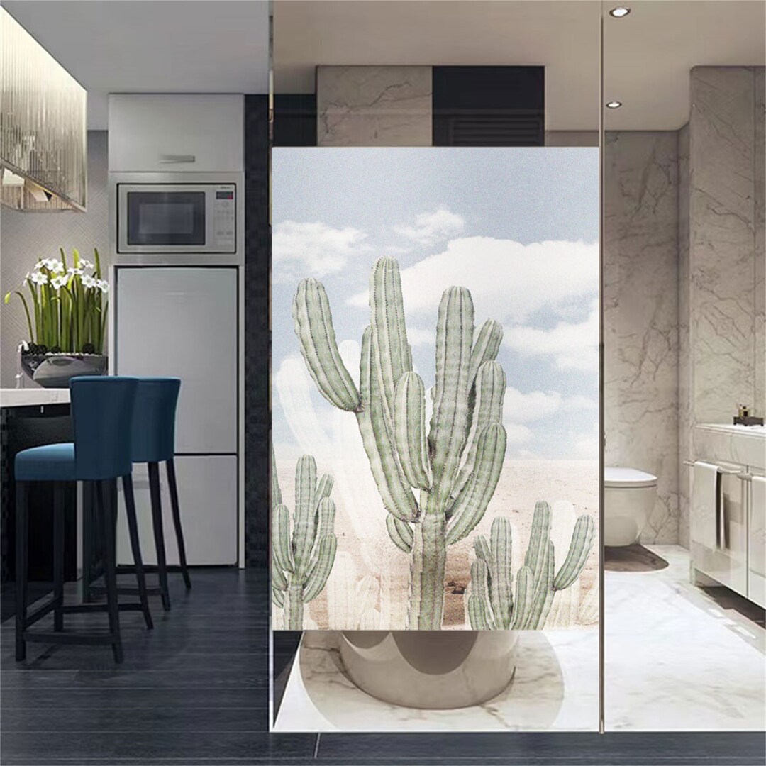 Privacy Static Cling Cactus Pattern Window Film Frosted Stained Glass ...
