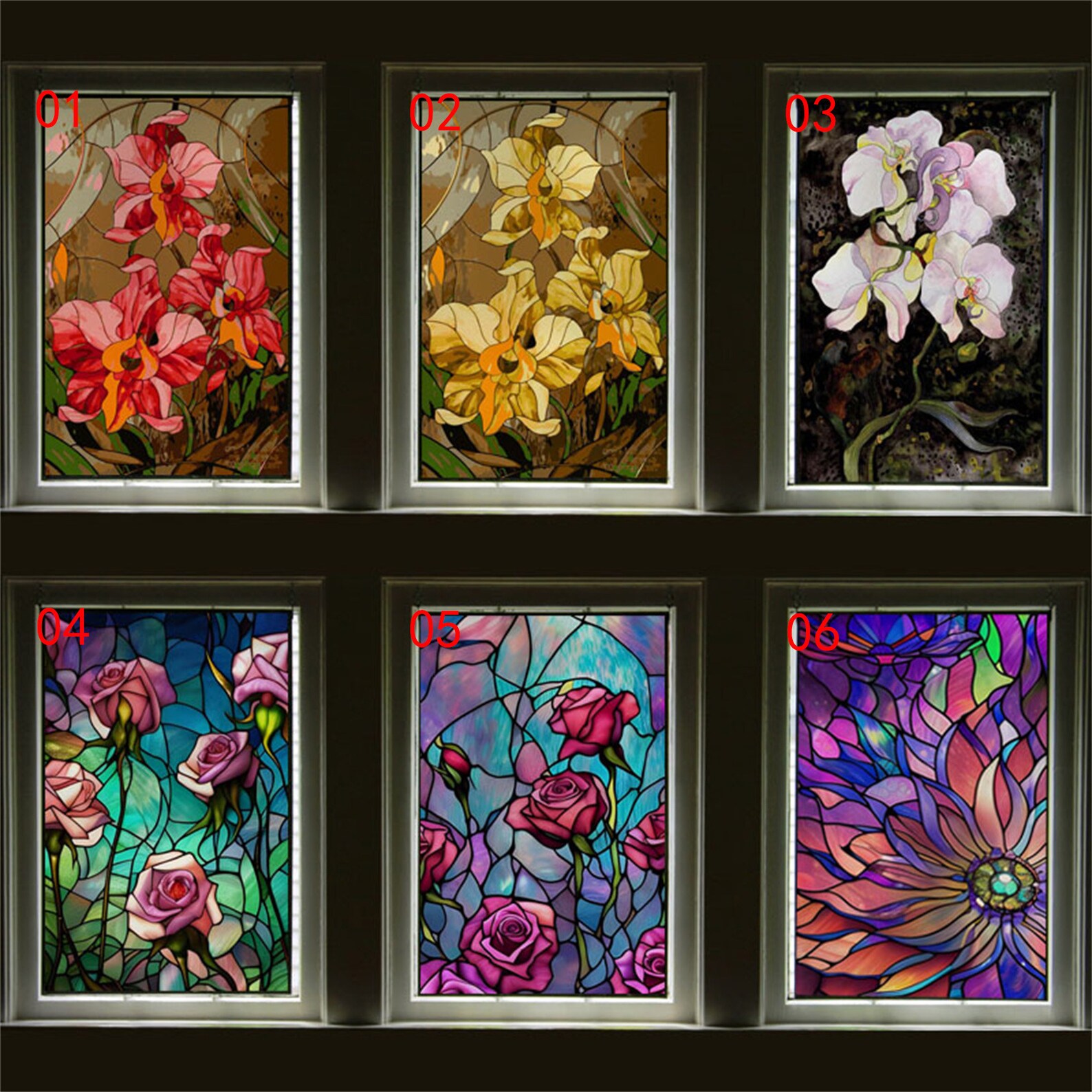 Customized Stained Glass Film Window Sticker Static Cling Remove Flower ...