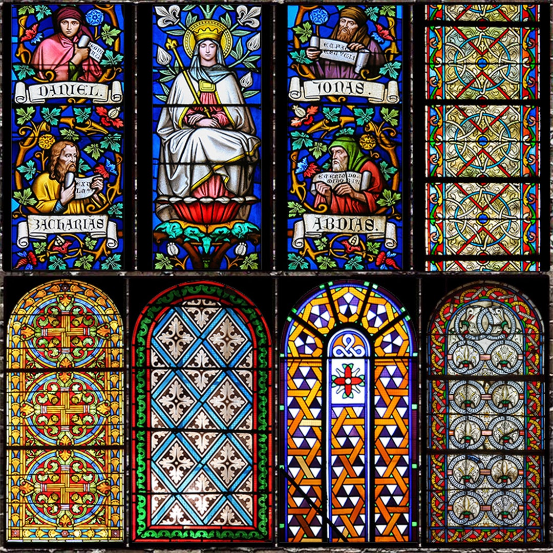 Customized Size Window Films Frosted Privacy Film Church Style Stained Glass Window Stickers ...