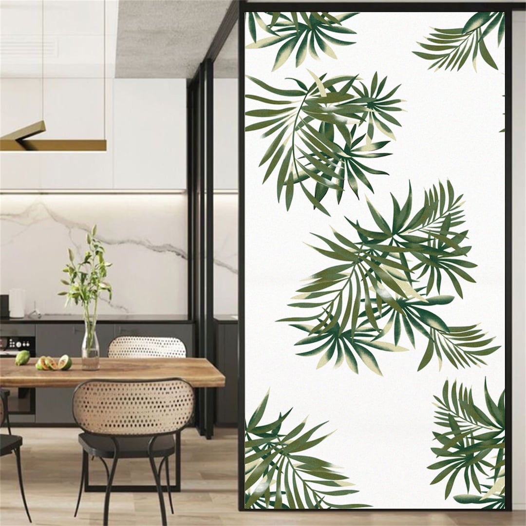 Green Leaf Pattern Frosted Glass Window Privacy Film Home Door Stickers ...