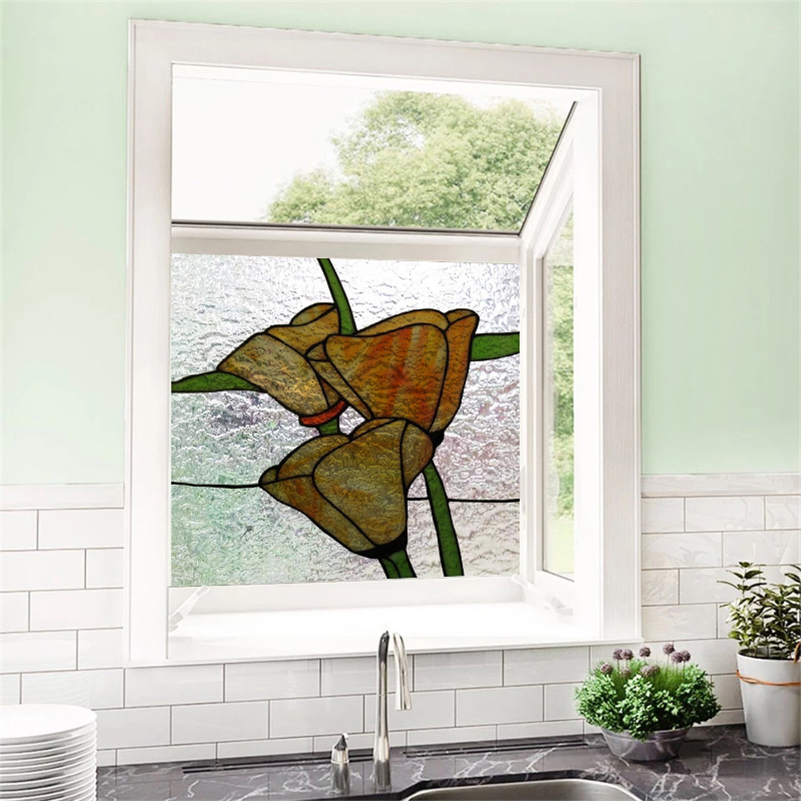 Custom Size 3D Matte Window Film Stained Glass Decorative Uv Window ...