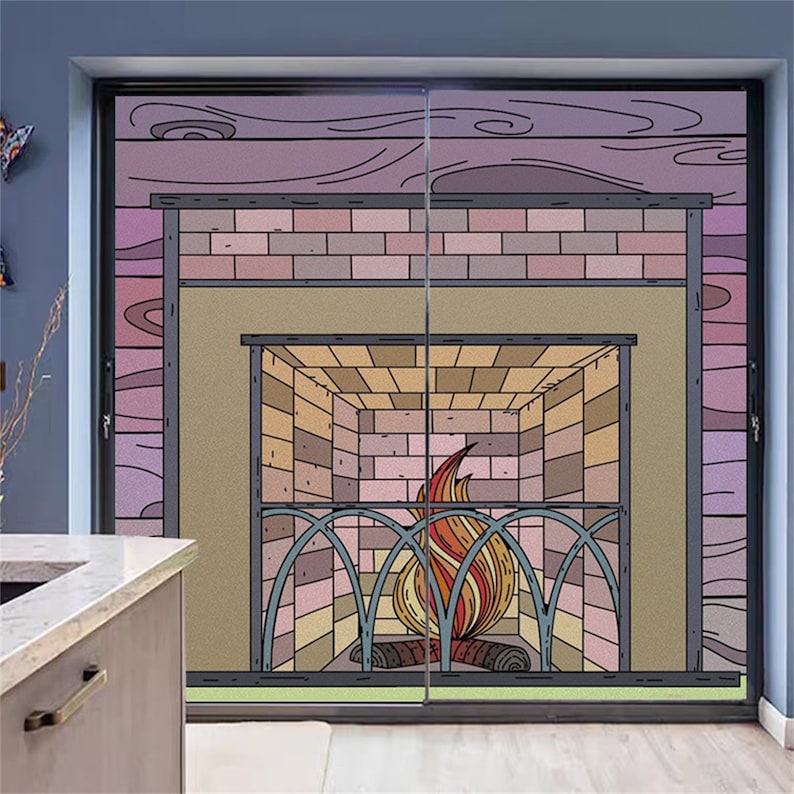 Custom Size Window Film Frosted Privacy Static Cling Stained Glassretro ...