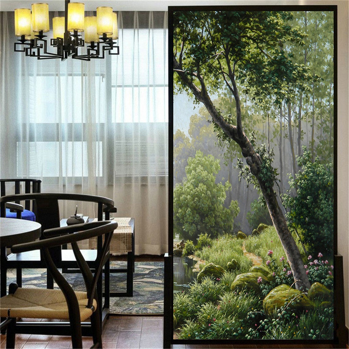 Customized Privacy Windows Film Decorative Forest Creek Painting ...