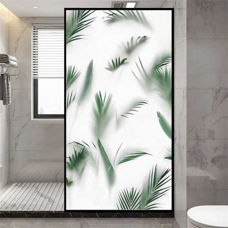 Privacy Glass Window Film Green Plant Pattern Customized Static Cling ...