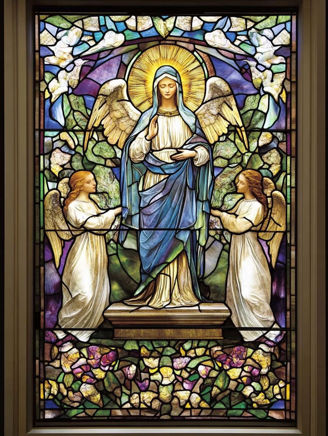 Custom Size Stained Glass Window Film Virgin Mary and Angel Design Non ...