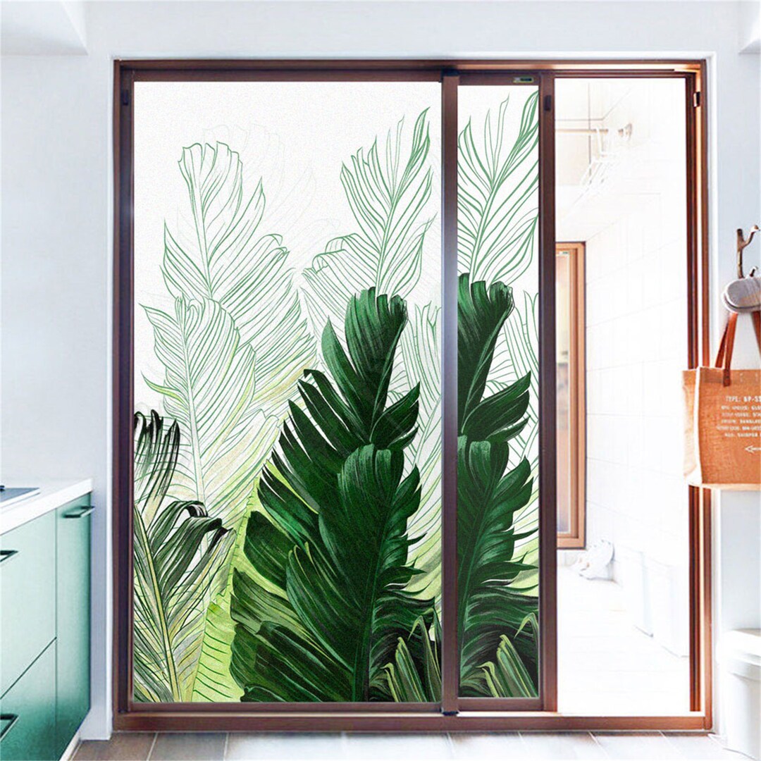 Window Glass Privacy Frosted Static Cling Film Green Plant Pattern ...