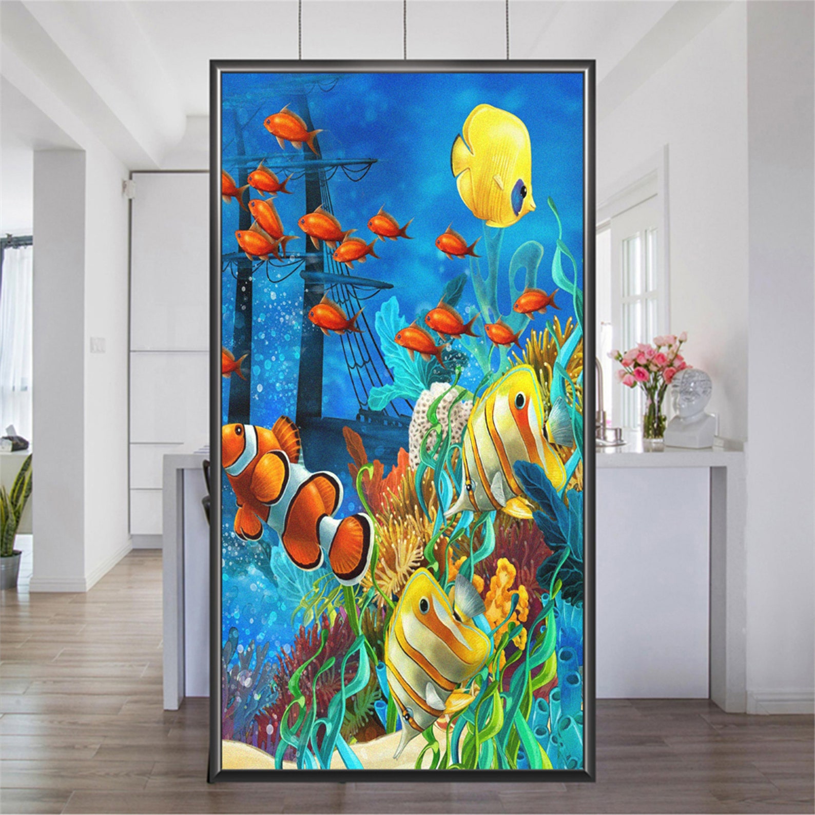 Window Privacy Glass Film Underwater World Pattern Frosted Glass ...