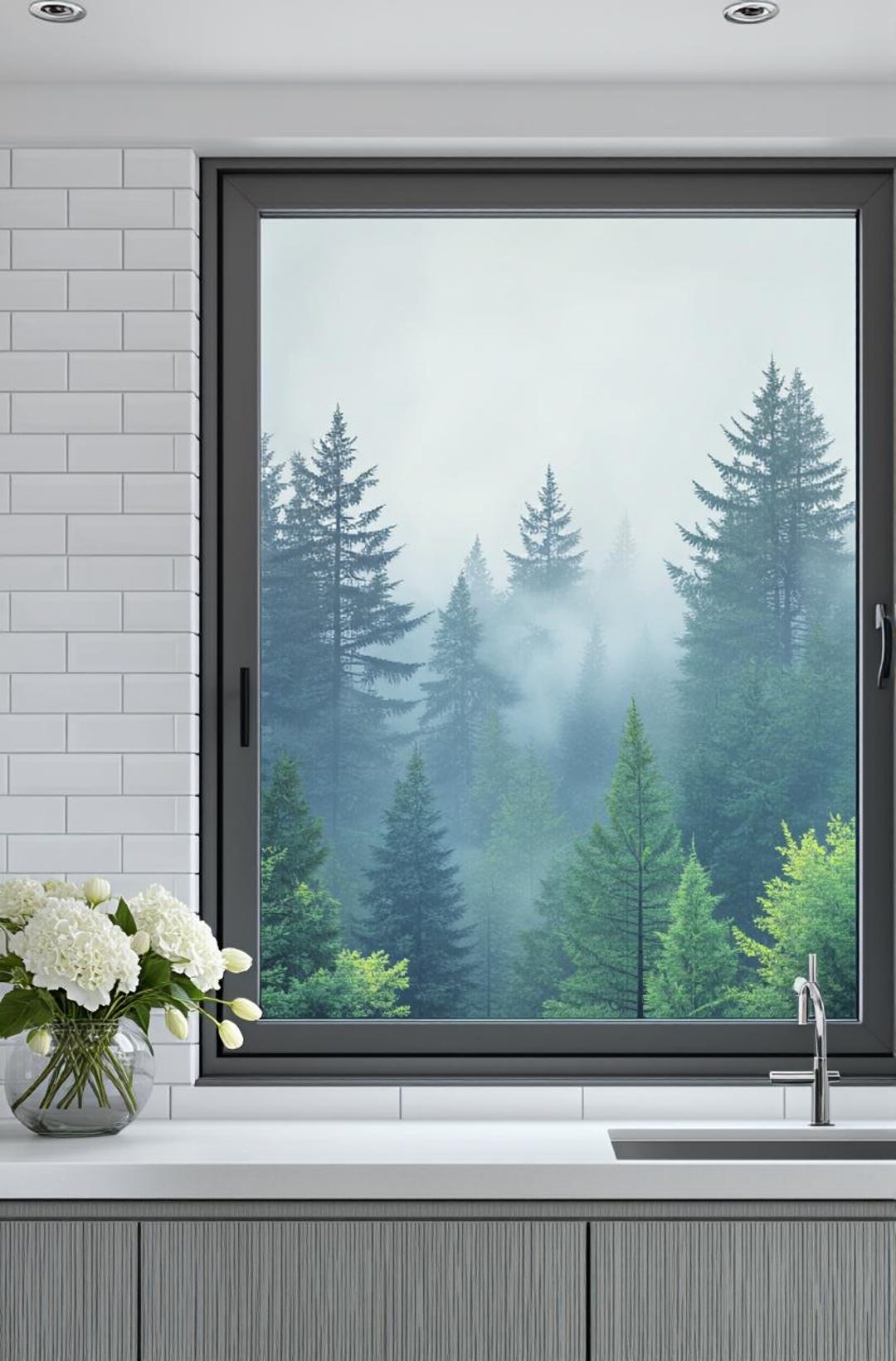 Custom Size Forest Landscape Window Film Frosted Privacy Static Cling ...