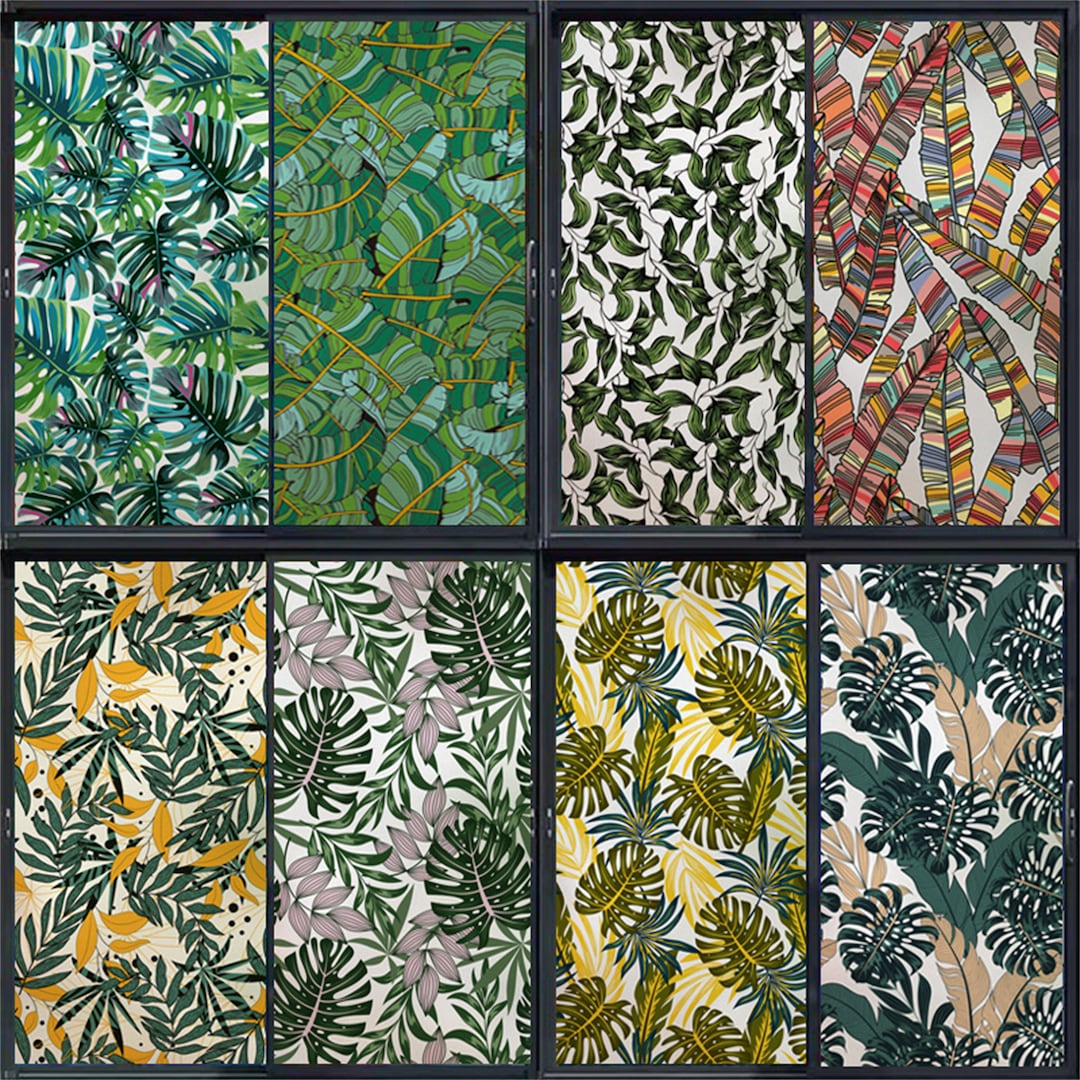 Stained Glass Film Window Sticker Frosted Static Cing Tropical Leaves ...