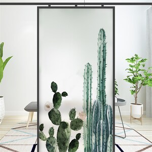 Privacy Window Film Green Plants Cactus Static Cling Frosted PVC Glass ...