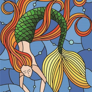 Custom Size Window Stained Glass Films Mermaid Flower Fairy People ...