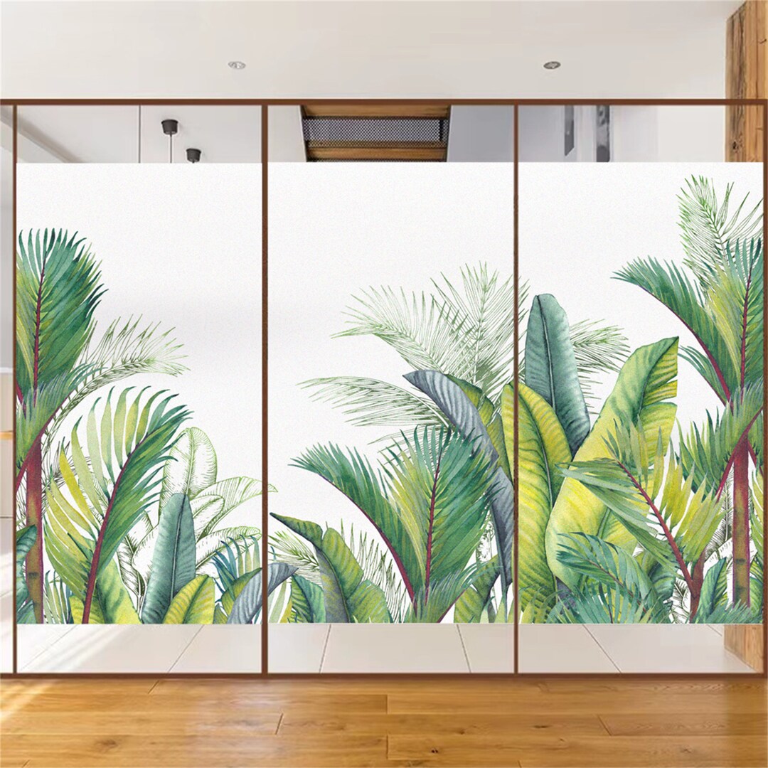 Privacy Static Cling Plant Leaf Pattern Window Film Frosted Stained ...