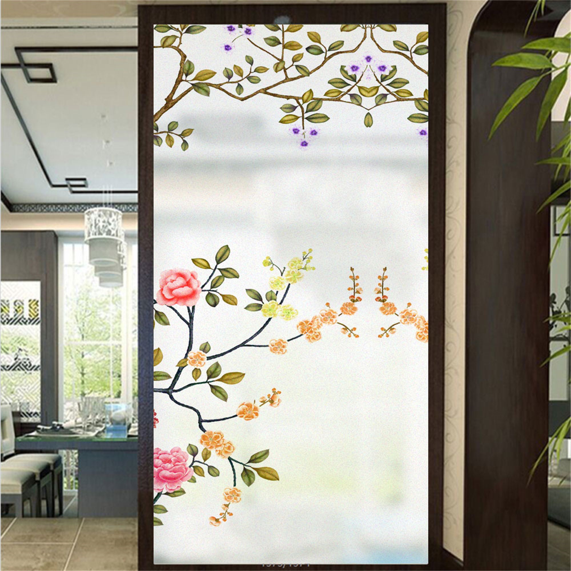 Custom Size Stained Glass Window Film Static Cling Privacy Flowers and ...