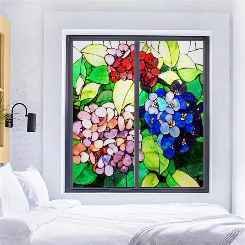 Stained Glass Window Film Retro Flowers Frosted Static Cling Custom ...