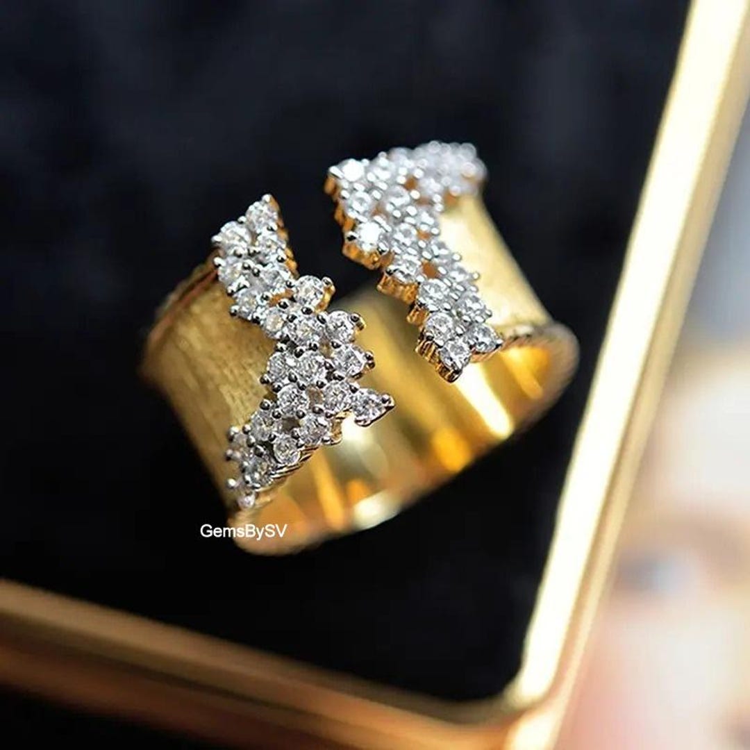 Unique Design Wide Band With Open Cuff Ring, 18k Gold Fashionable Ring ...