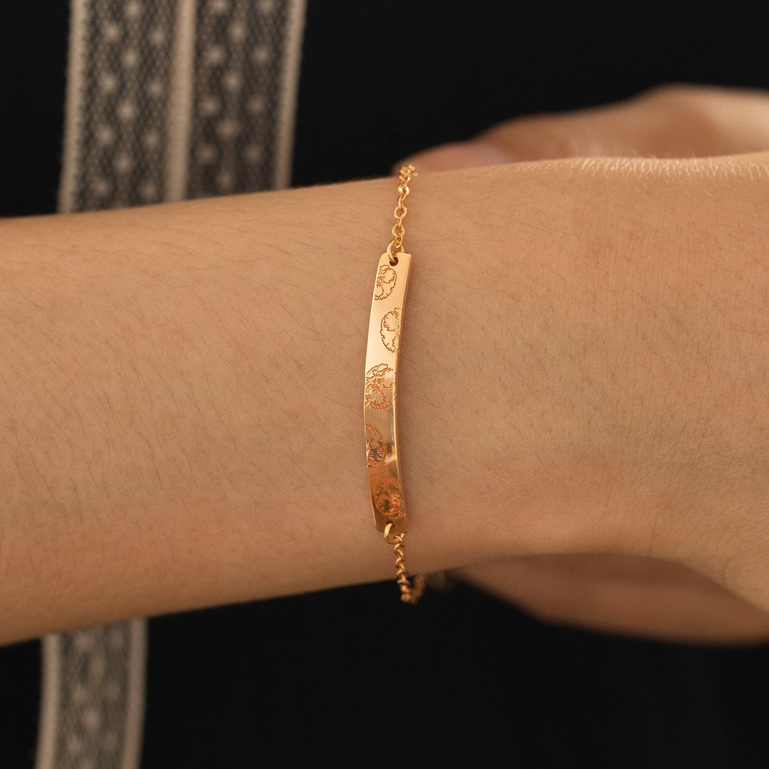 Personalized Birth Flower Bar Bracelet,engraved Bar Bracelet,gold ...