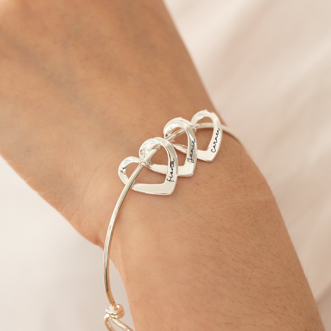 Personalized Heart Charm Braceletcustom Family Name - Etsy UK
