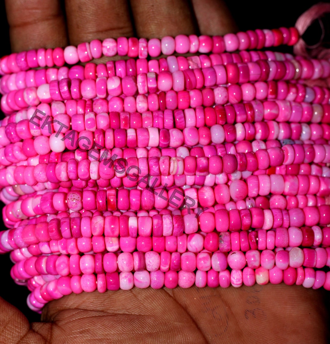 Hot Pink Opal Gemstone Beads: Handmade Rondelle Shape, 6mmvalentine Day ...