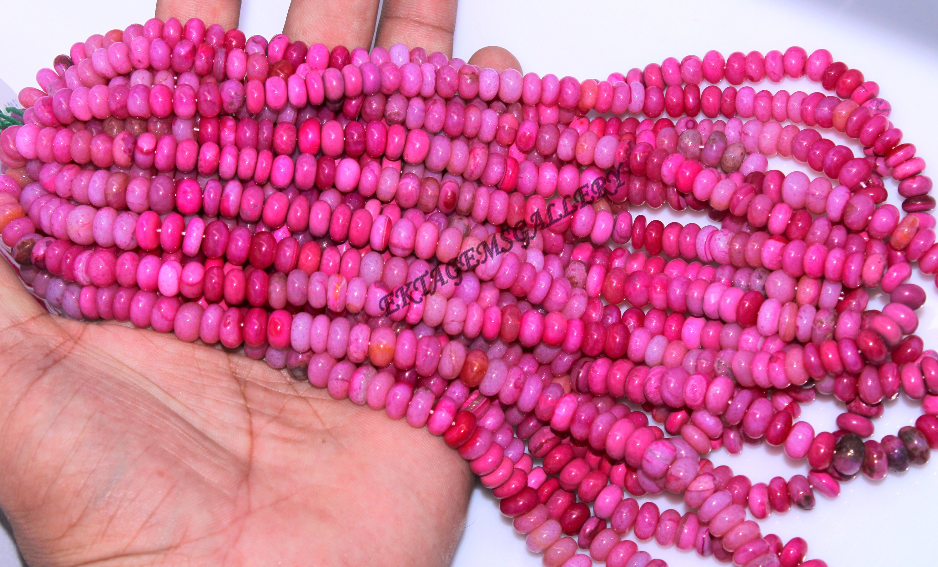 Ruby Pink Color Opal Gemstone Smooth Rondelle Beads,16 8-9MM Smooth ...