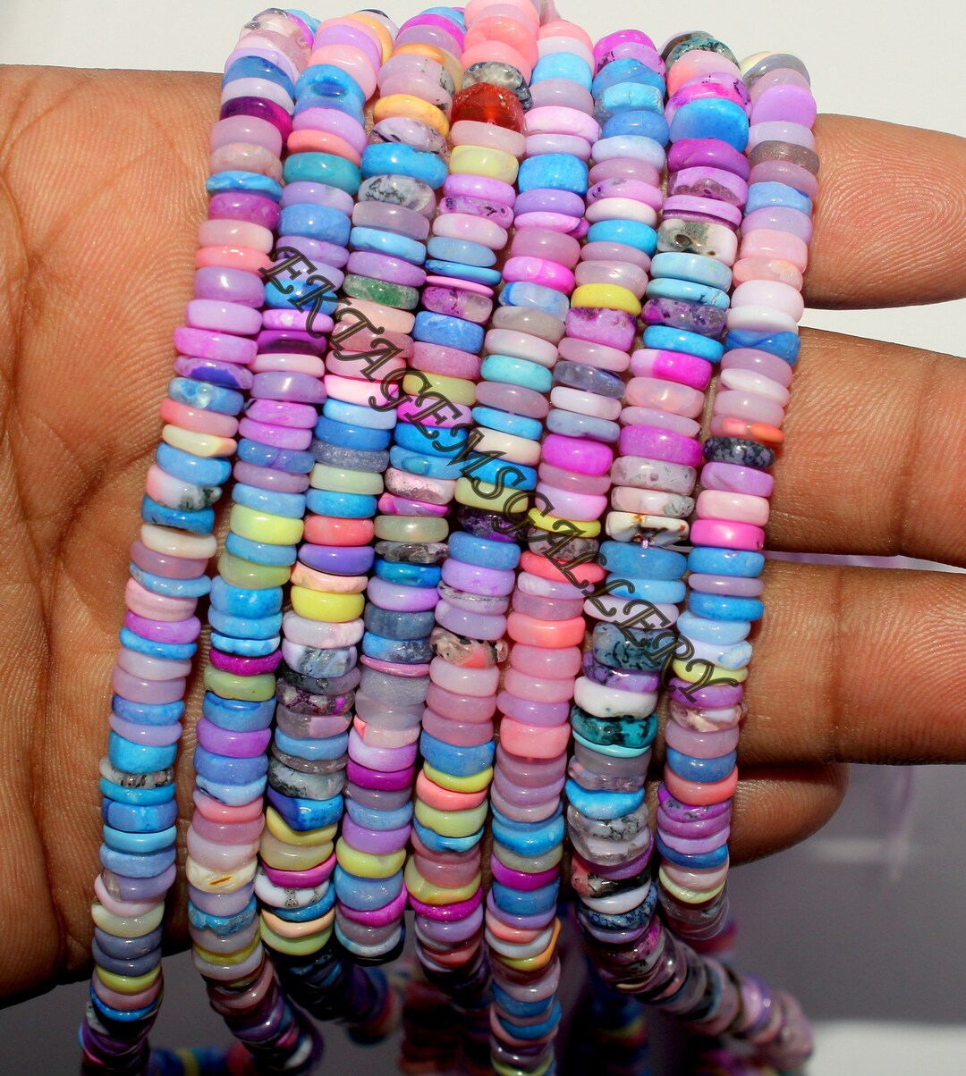 Candy Opal Smooth Heishi Disc Coin Beads, 16 6.5-8MM Rainbow Opal Heishi Beads for Handmade ...