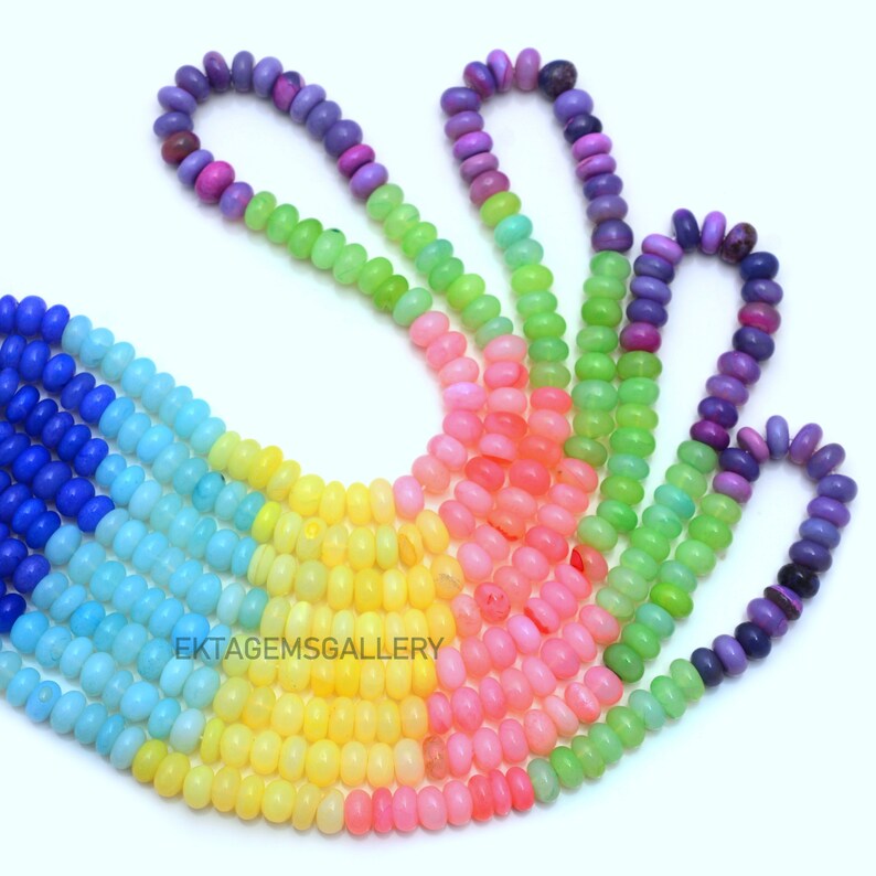 Rainbow Opal Rondelle Beads: 7mm Smooth Gemstone Jewelry Making, 16 ...