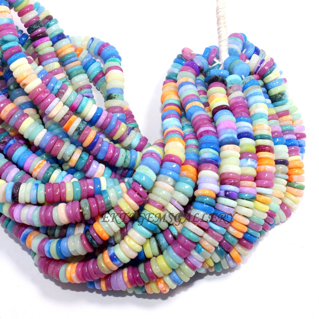 Gorgeous Opal Smooth Heishi Disc Shape Beads for Jewelry Making, 7-7.5MM ,16" Strand, Rainbow ...