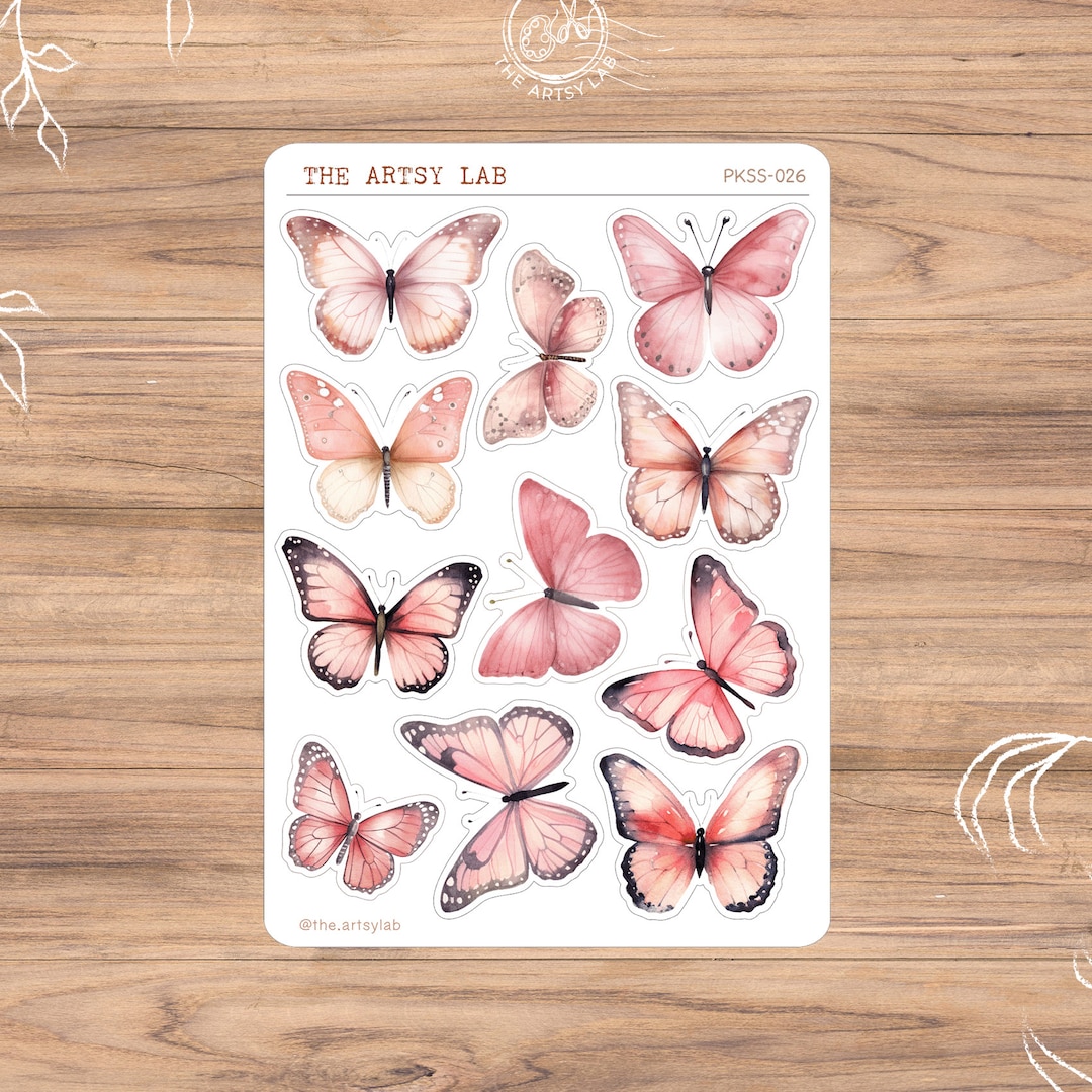Pink Butterfly Sticker Sheet, Aesthetic Stickers for Planner, Journal ...