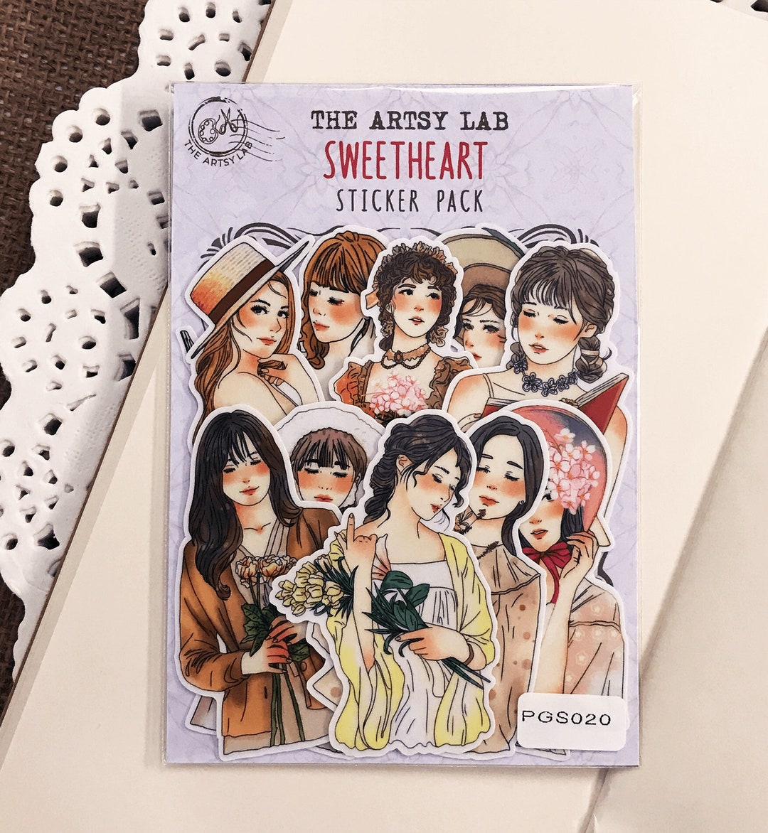 Sweetheart Aesthetic Girl Stickers 10pcs, Vintage Journal, Minimalist ...