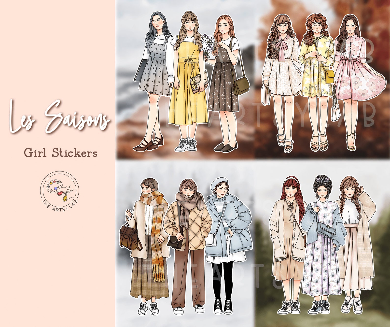 Les Saisons Four Seasons Aesthetic Girl Stickers 10pcs - Etsy