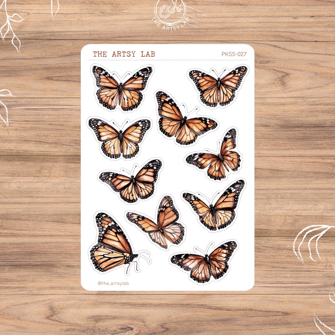 Monarch Brown Butterfly Sticker Sheet, Aesthetic Stickers for Planner ...