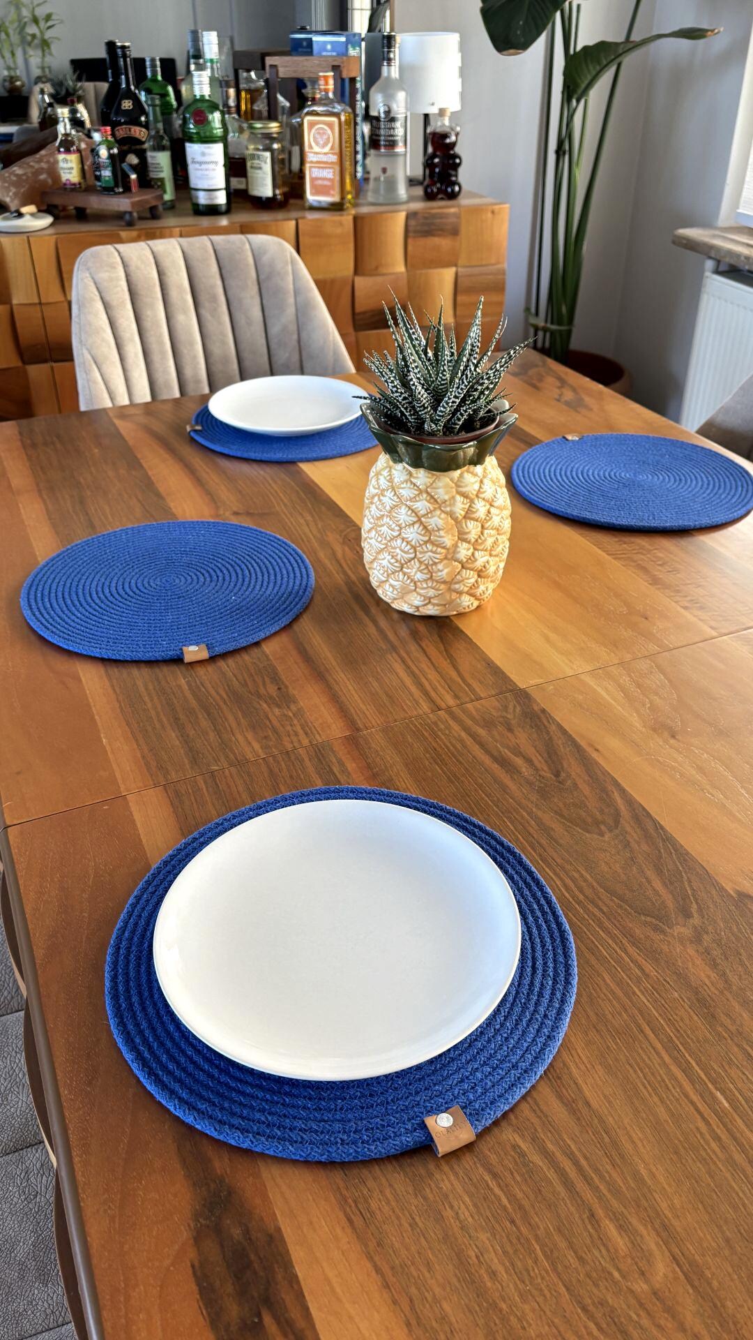 15" Large Round Placemats | Set of 4,6 Rope Table Mat | Round Drink ...
