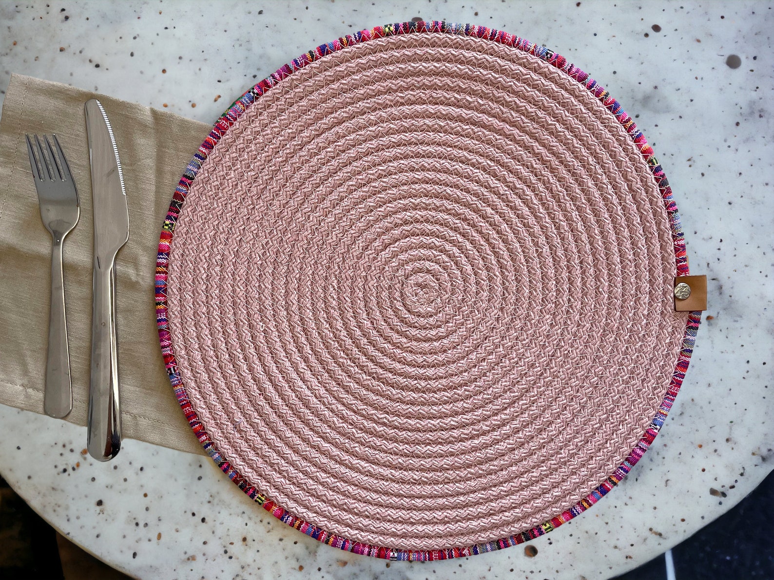 Colorful Round Placemats Set of 4, Handmade Braided Dining Mat in Lilac ...