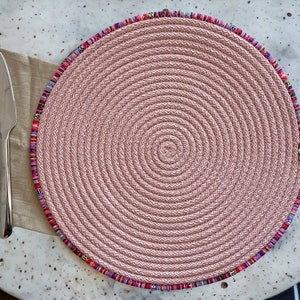 Colorful Round Placemats Set of 4, Handmade Braided Dining Mat in Lilac ...